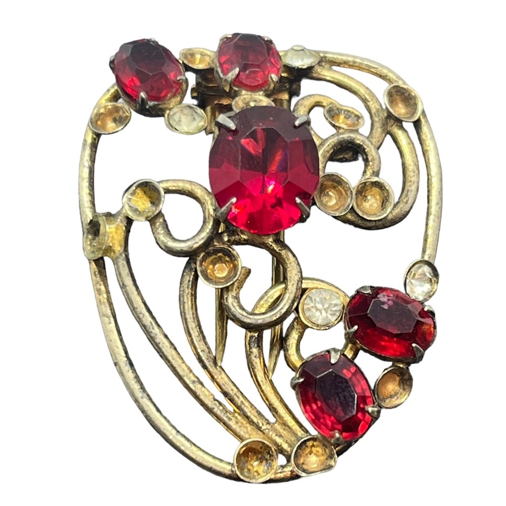 Vintage Jeray Sterling Silver Gold Wash Rhinestone Fl… - Gem